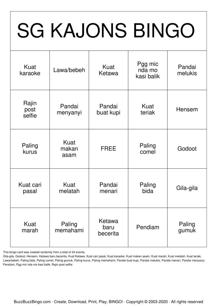 Teka Siapa.. Bingo Cards to Download, Print and Customize!
