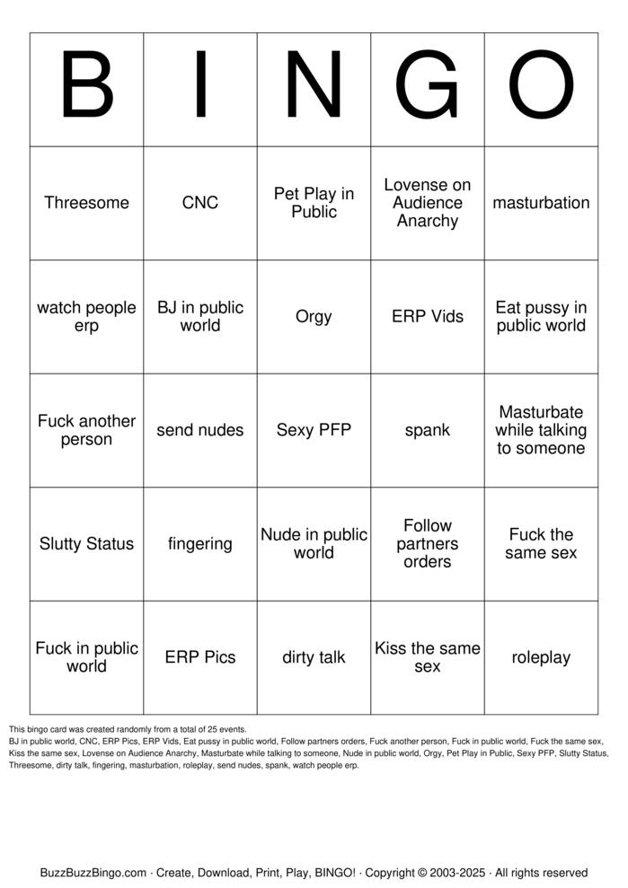 VRC NSFW Bingo Cards to Download, Print and Customize!