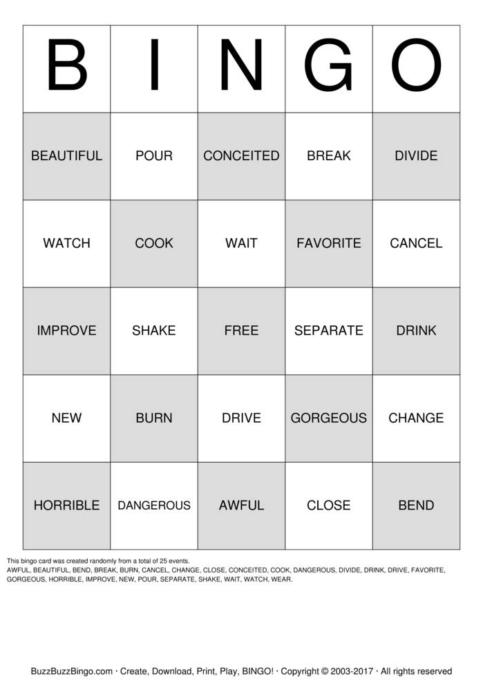 Vocabulary Bingo Cards to Download, Print and Customize!