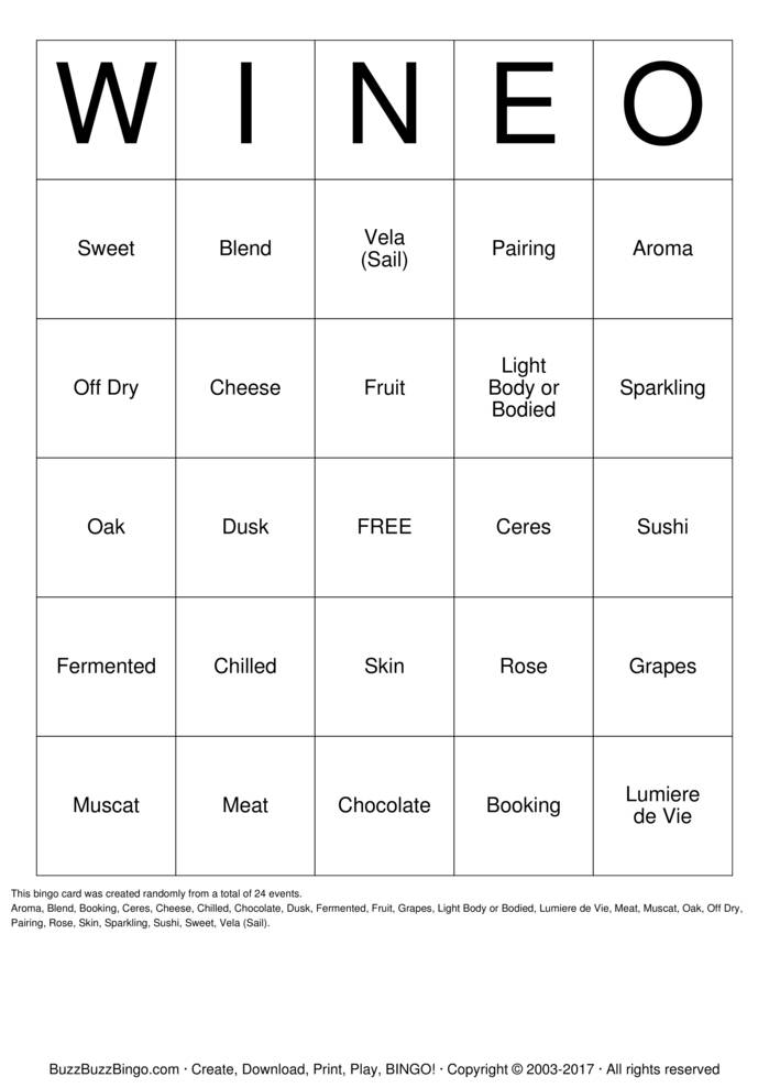 Wine Bingo Bingo Cards to Download, Print and Customize!