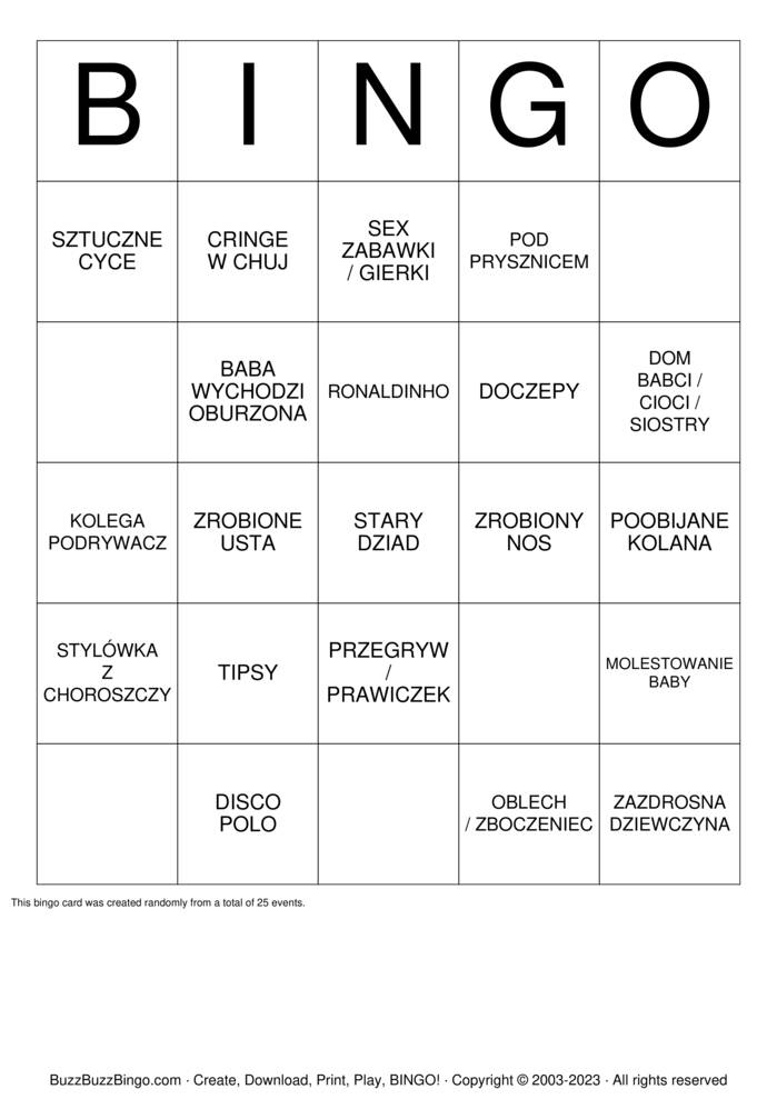 gry malzenskie Bingo Cards to Download, Print and Customize!