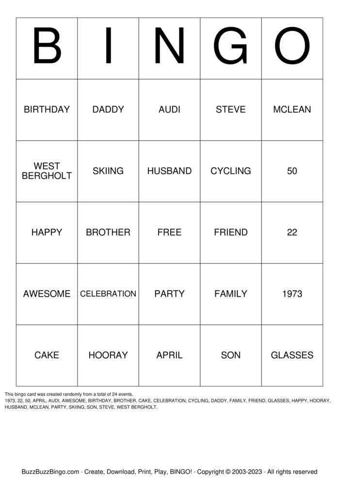 50th Birthday Bingo Cards to Download, Print and Customize!