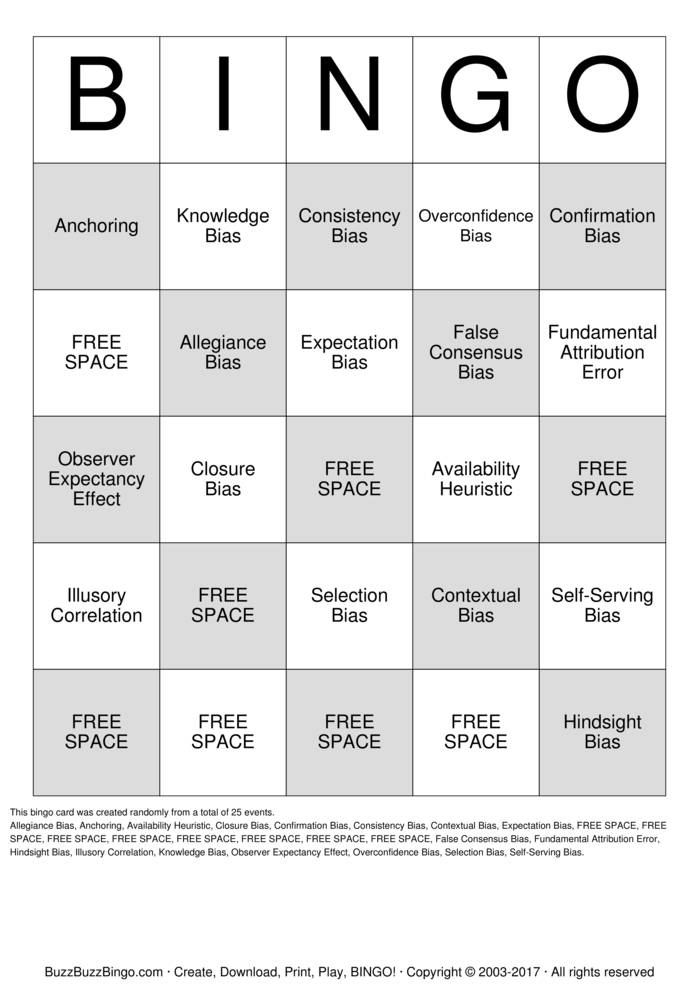 BIAS BINGO Bingo Cards to Download, Print and Customize!
