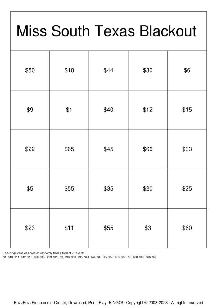 BLACKOUT BINGO Bingo Cards to Download, Print and Customize!