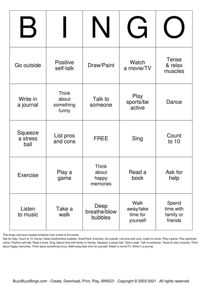 Coping Skills Bingo Cards to Download, Print and Customize!
