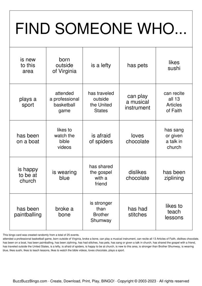 Find Someone Who.. Bingo Cards to Download, Print and Customize!