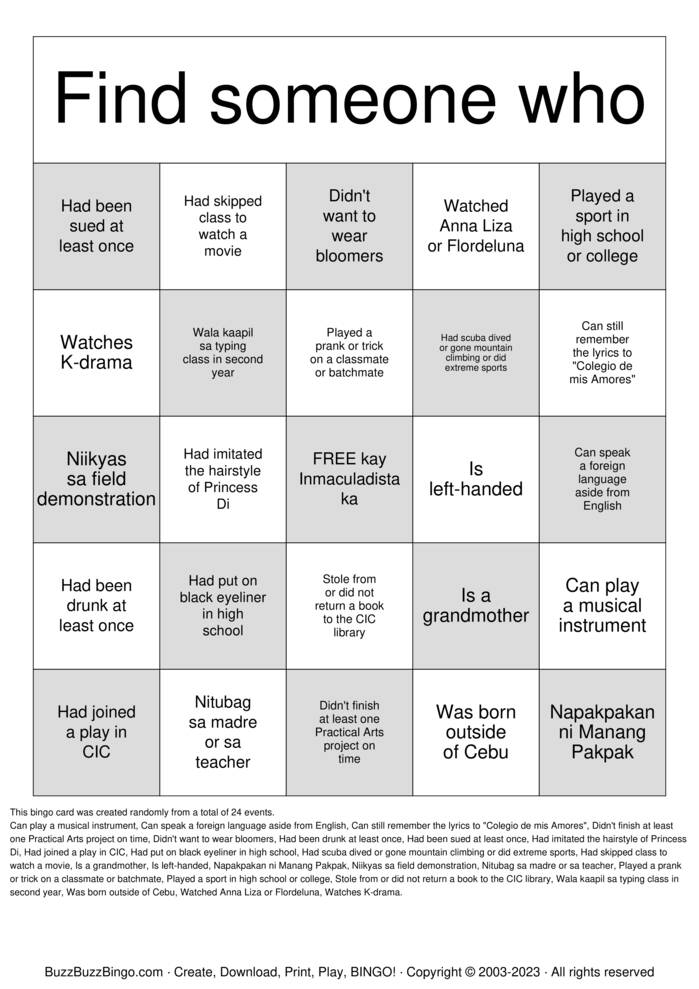 Find someone who Bingo Cards to Download, Print and Customize!