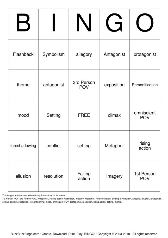 Literary Devices Bingo Cards to Download, Print and Customize!