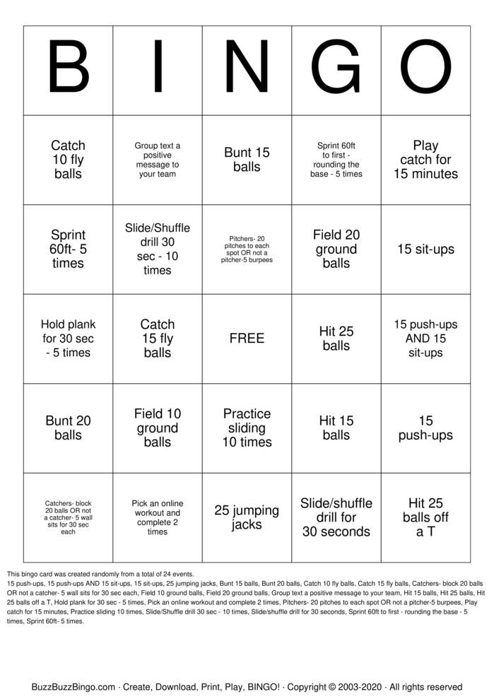 Softball Bingo Bingo Cards to Download, Print and Customize!
