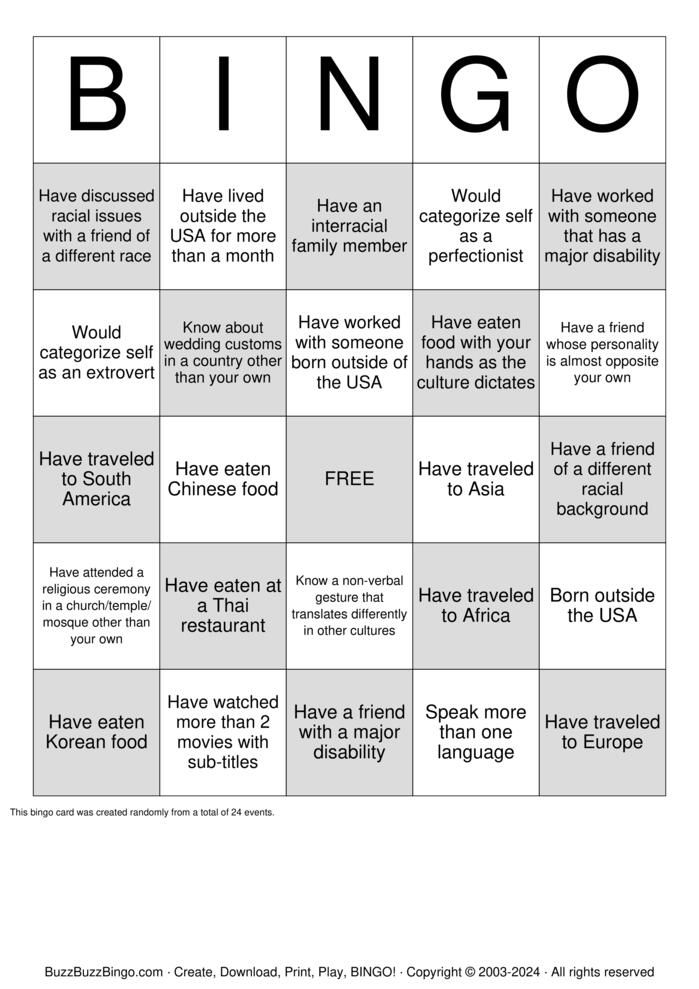 workplace Cultural Diversity Bingo Cards to Download, Print and Customize!