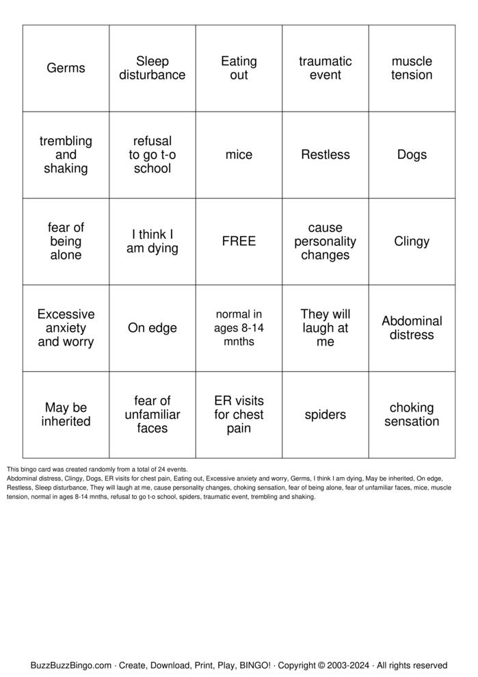 Anxiety Bingo Cards to Download, Print and Customize!
