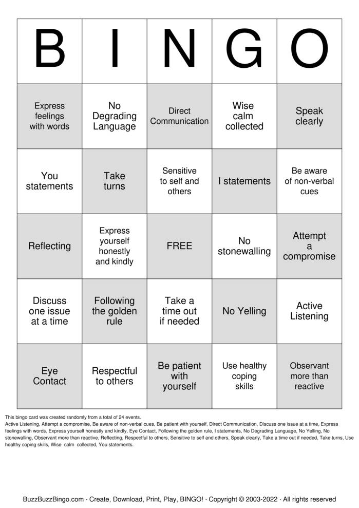 Communication Skills Bingo Cards to Download, Print and Customize!