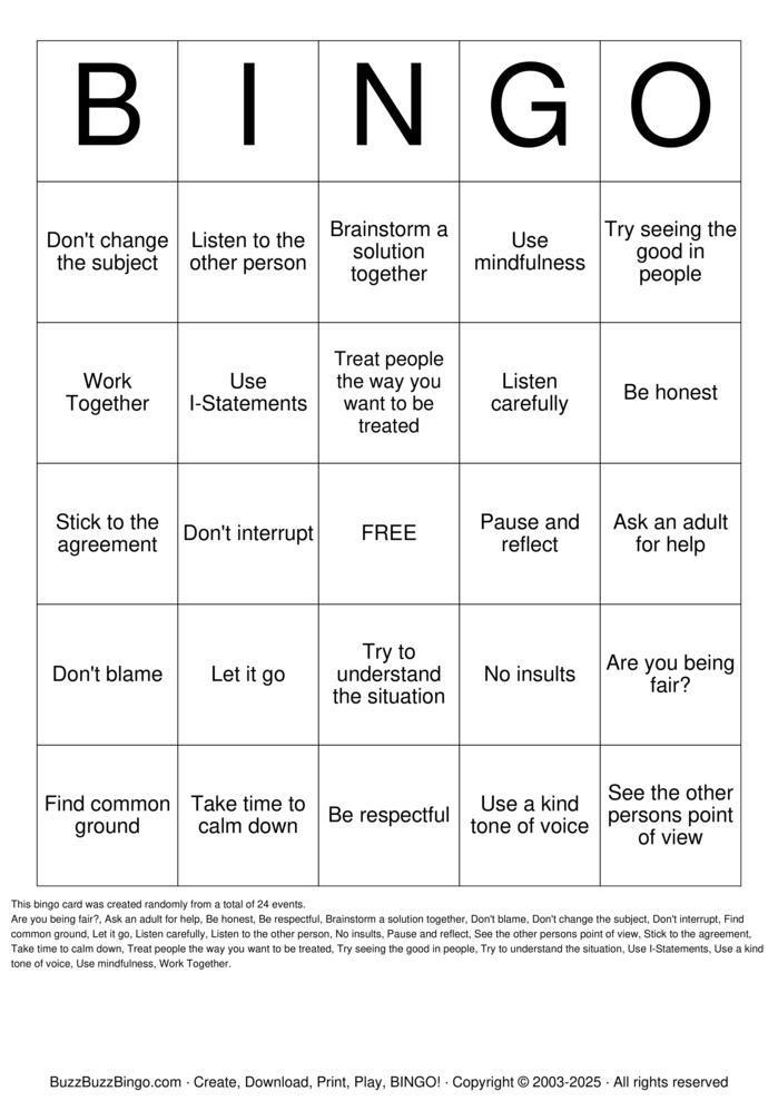 Conflict Resolution Bingo Cards to Download, Print and Customize!