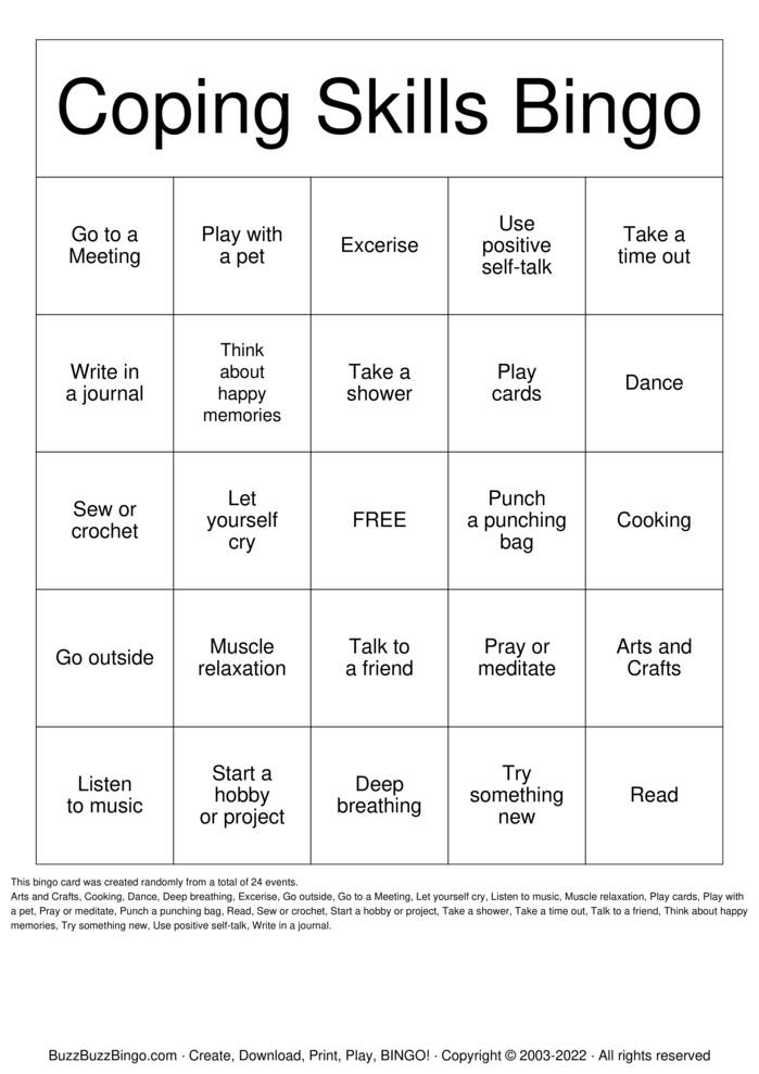 Coping Skills Bingo Cards to Download, Print and Customize!