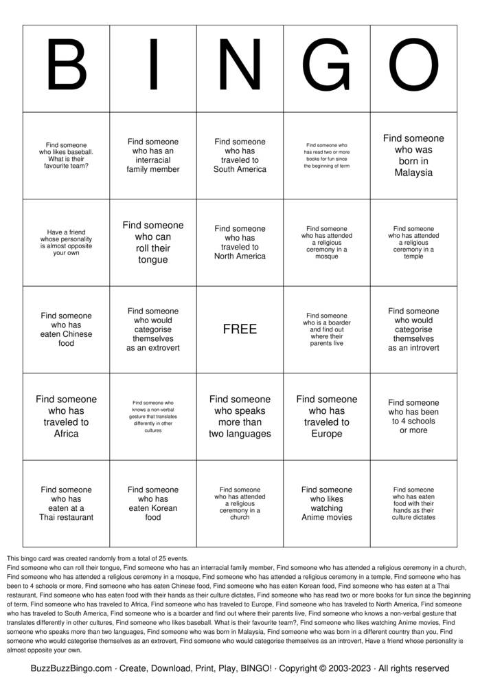 Cultural Diversity Bingo Cards to Download, Print and Customize!