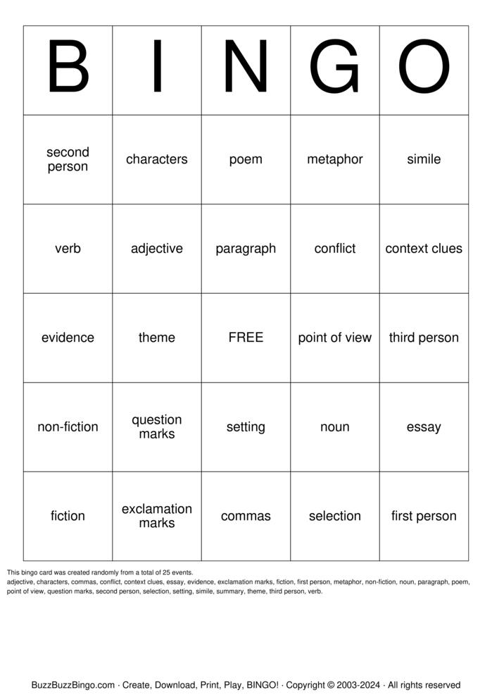 ELA Vocabulary Bingo Cards to Download, Print and Customize!