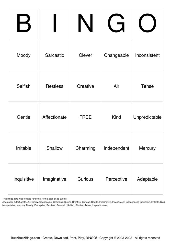 Gemini Bingo Cards to Download, Print and Customize!