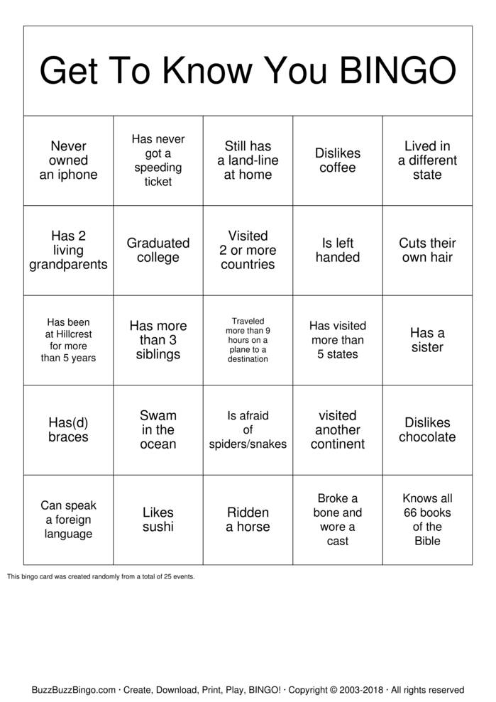 Getting to Know you! Bingo Cards to Download, Print and Customize!