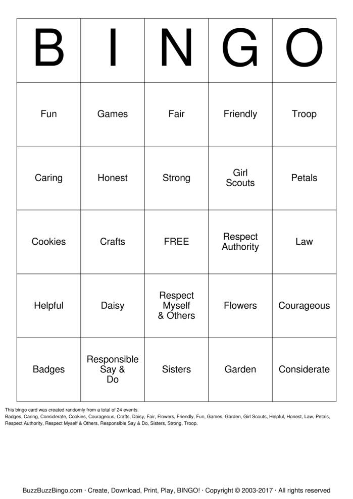 Girl Scout Bingo Cards to Download, Print and Customize!