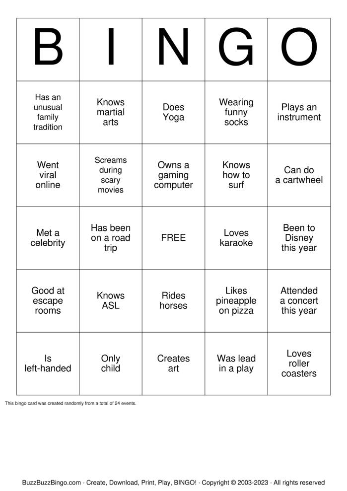 Human Scavenger Hunt Bingo Cards to Download, Print and Customize!