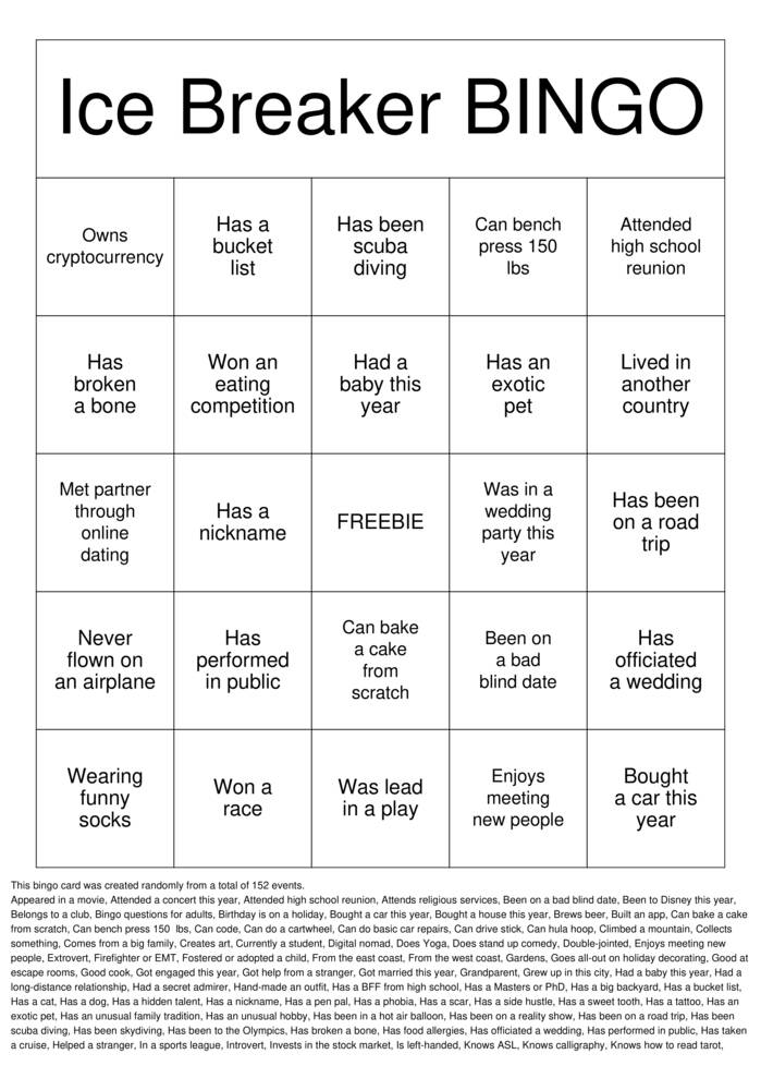 ICEBREAKER BINGO Bingo Cards to Download, Print and Customize!