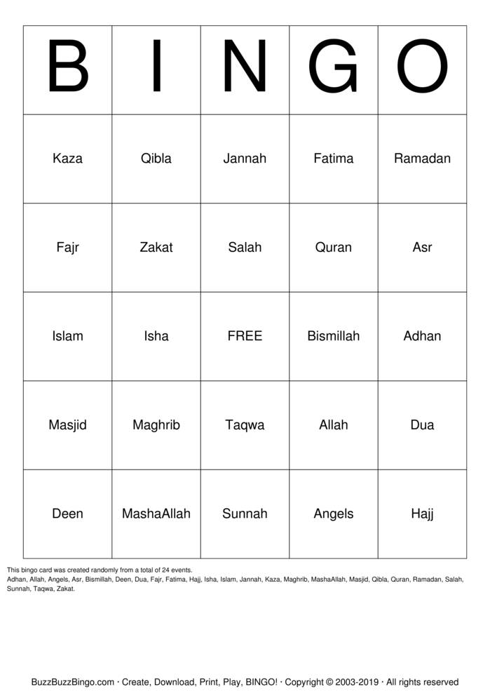 Islamic Bingo Cards to Download, Print and Customize!