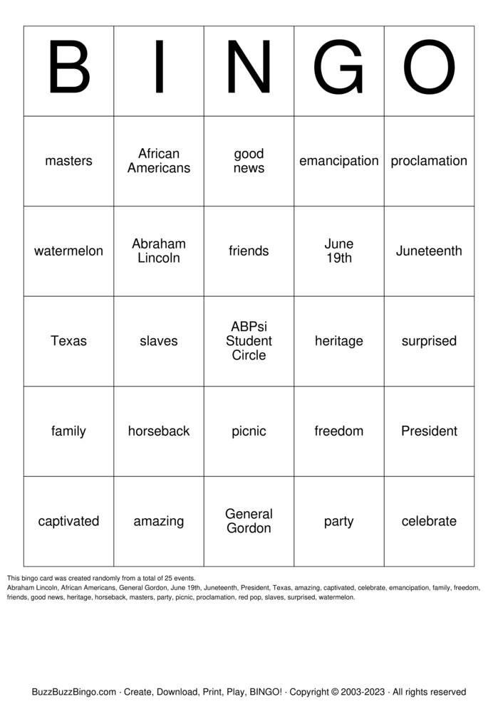 Juneteenth Bingo Cards to Download, Print and Customize!