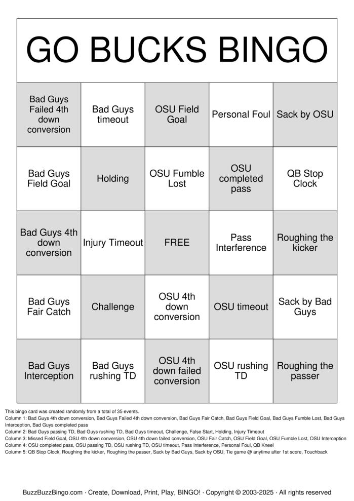 KOOP NYE OLYMPICS BUCKEYE BINGO Bingo Cards to Download, Print and ...
