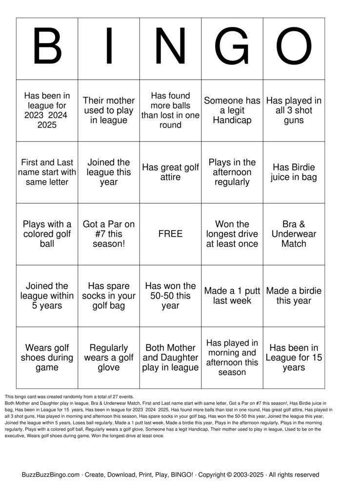 Ladies Golf Night Bingo Cards to Download, Print and Customize!