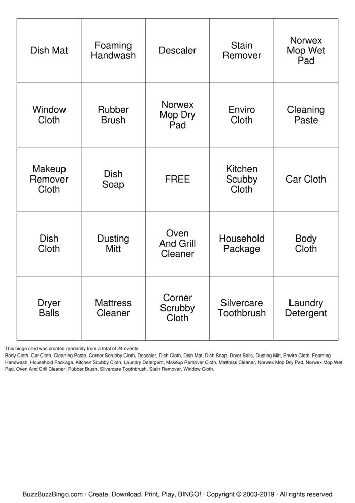 Norwex Bingo Cards to Download, Print and Customize!