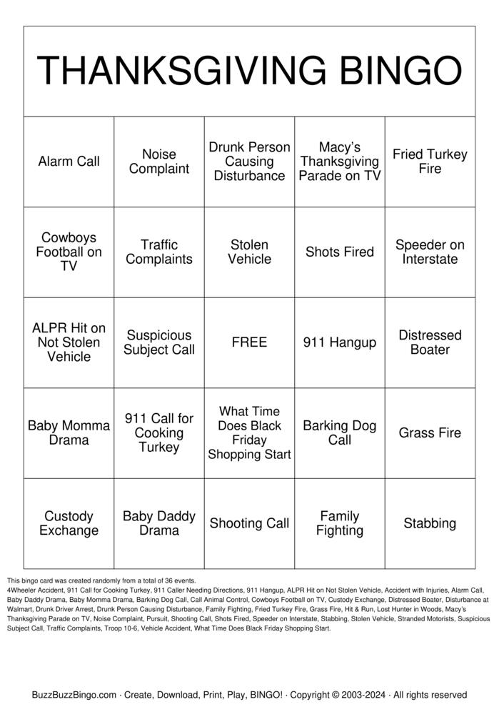 THANKSGIVING BINGO Bingo Cards to Download, Print and Customize!