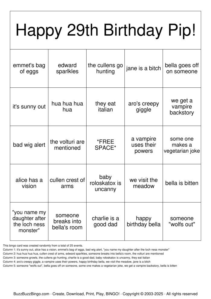 TWILIGHT BINGO Bingo Cards to Download, Print and Customize!