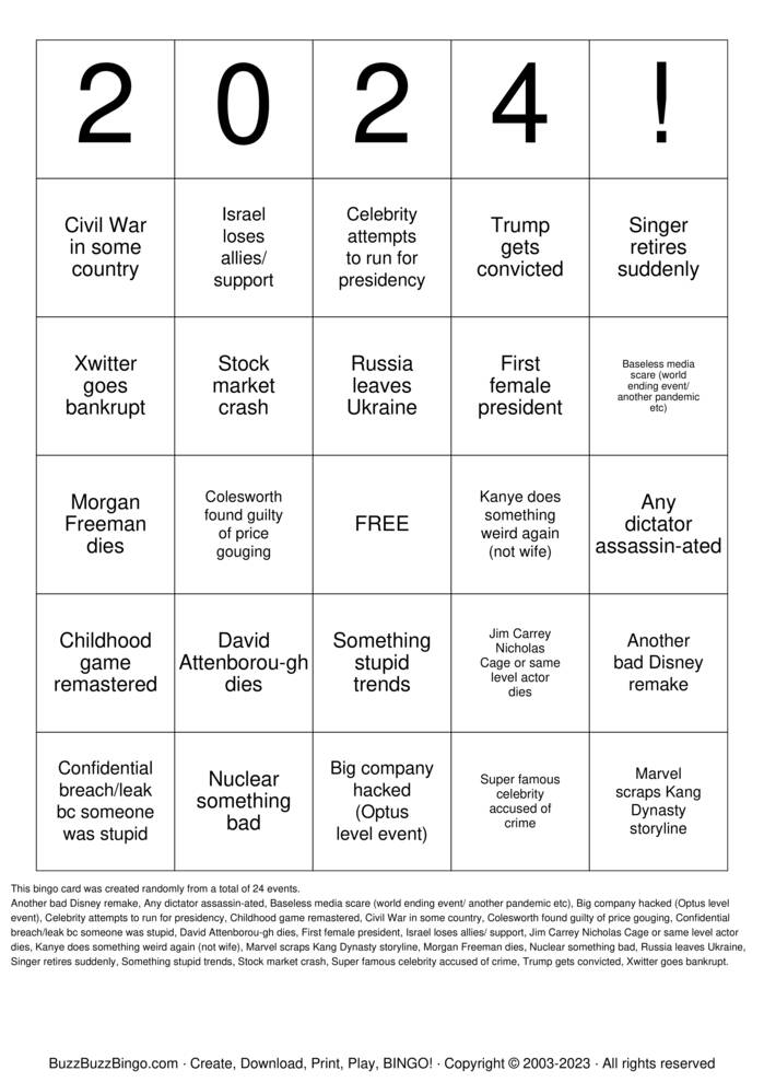 2024! Bingo Cards to Download, Print and Customize!