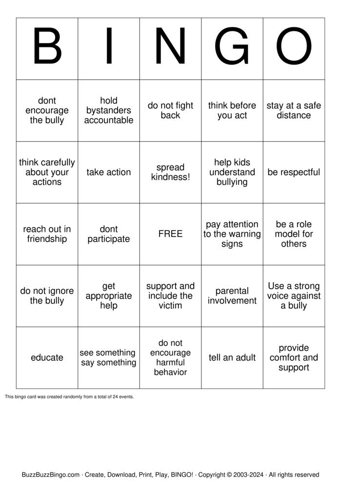 Anti-Bullying Bingo Cards to Download, Print and Customize!