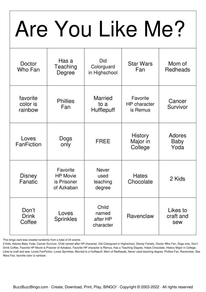 Are You Like Me Bingo Cards to Download, Print and Customize!