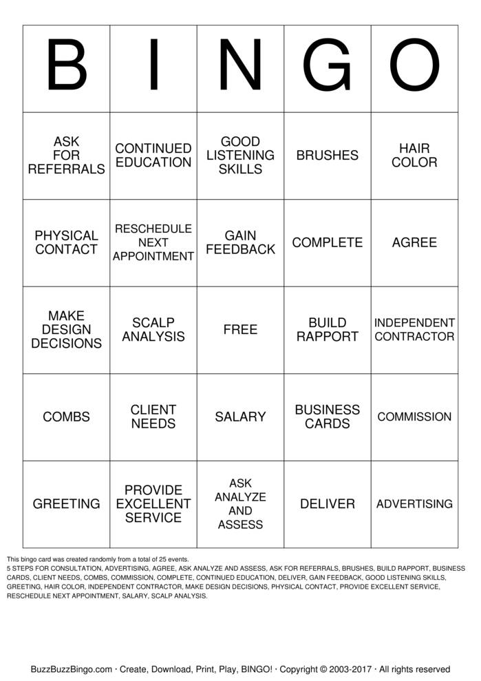 Listening Skills Bingo