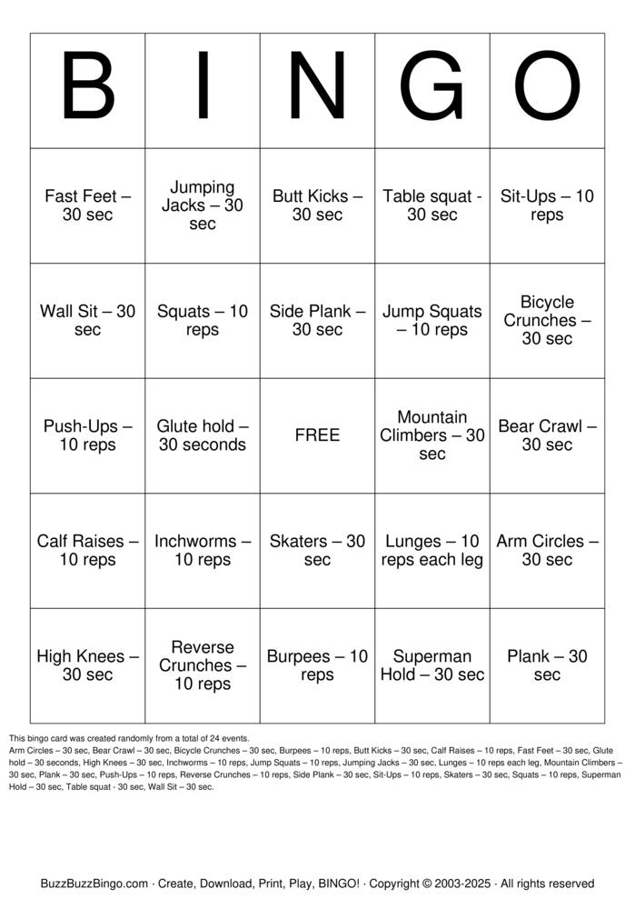 FITGO Bingo Cards to Download, Print and Customize!