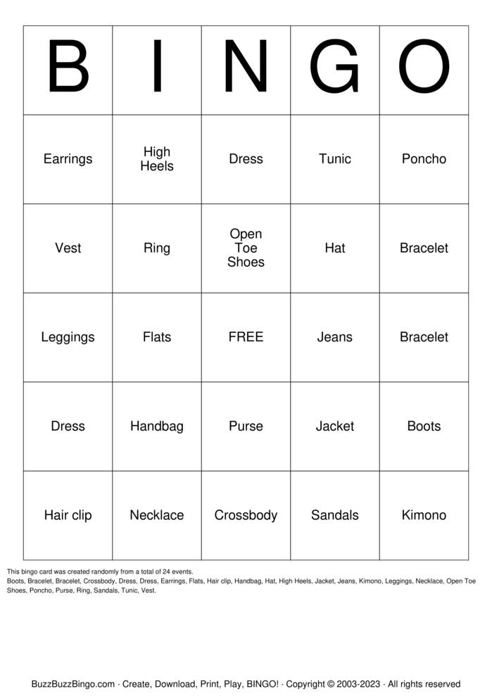 Fashion Bingo Cards to Download, Print and Customize!