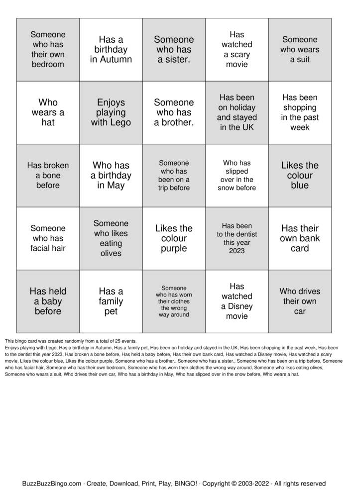 Get to know each other! Bingo Cards to Download, Print and Customize!