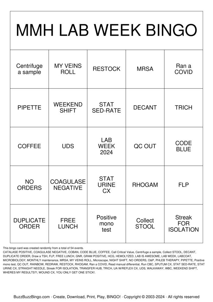 LAB WEEK 2024 Bingo Cards to Download, Print and Customize!