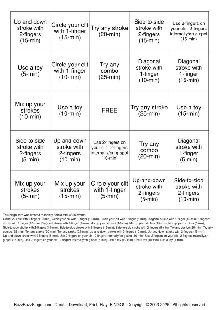 Masturbation BINGO II Bingo Cards to Download, Print and Customize!