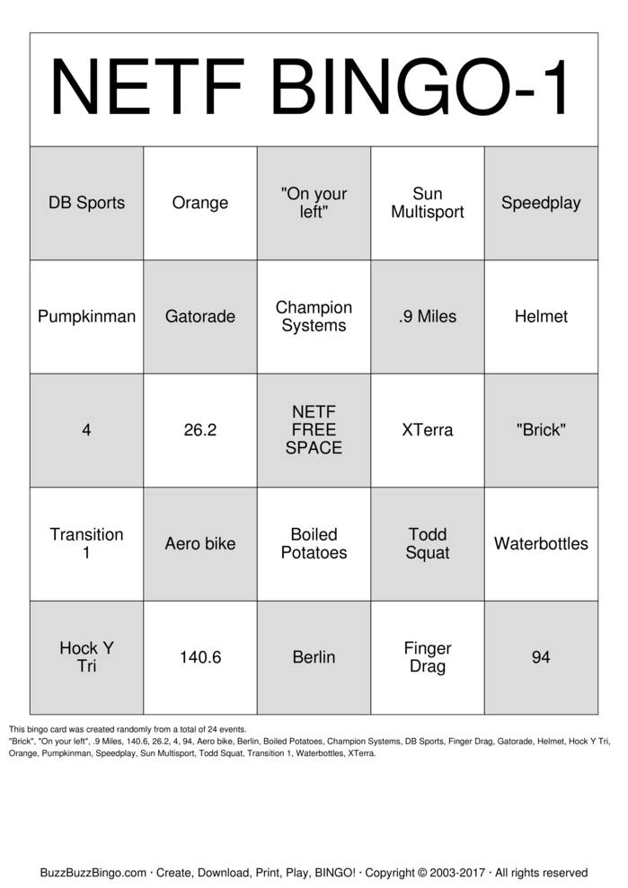 NETF - Round 1 Bingo Cards to Download, Print and Customize!