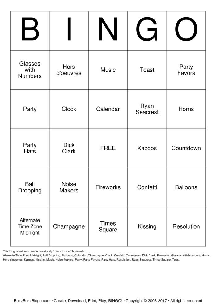 New Years Bingo Cards to Download, Print and Customize!