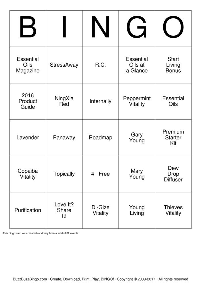 Oily Bingo Bingo Cards to Download, Print and Customize!