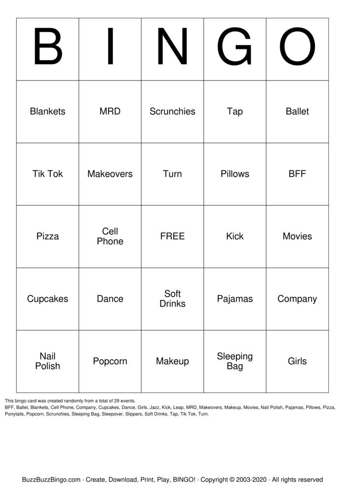 Pajama Party Bingo Cards to Download, Print and Customize!