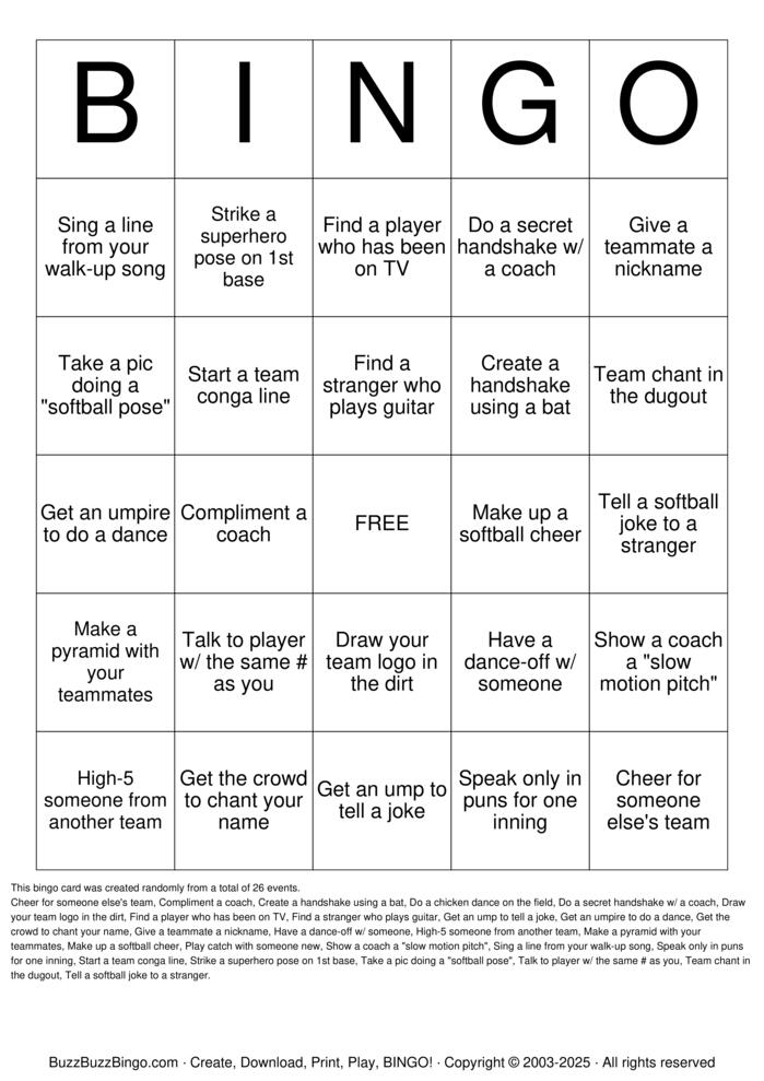 Softball Bingo Bingo Cards to Download, Print and Customize!