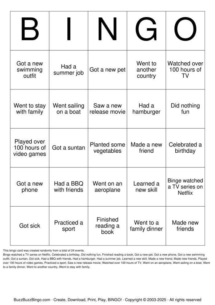 Summer Holidays Bingo Cards to Download, Print and Customize!