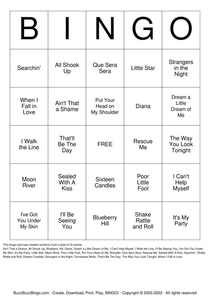 Classics Bingo Cards to Download, Print and Customize!