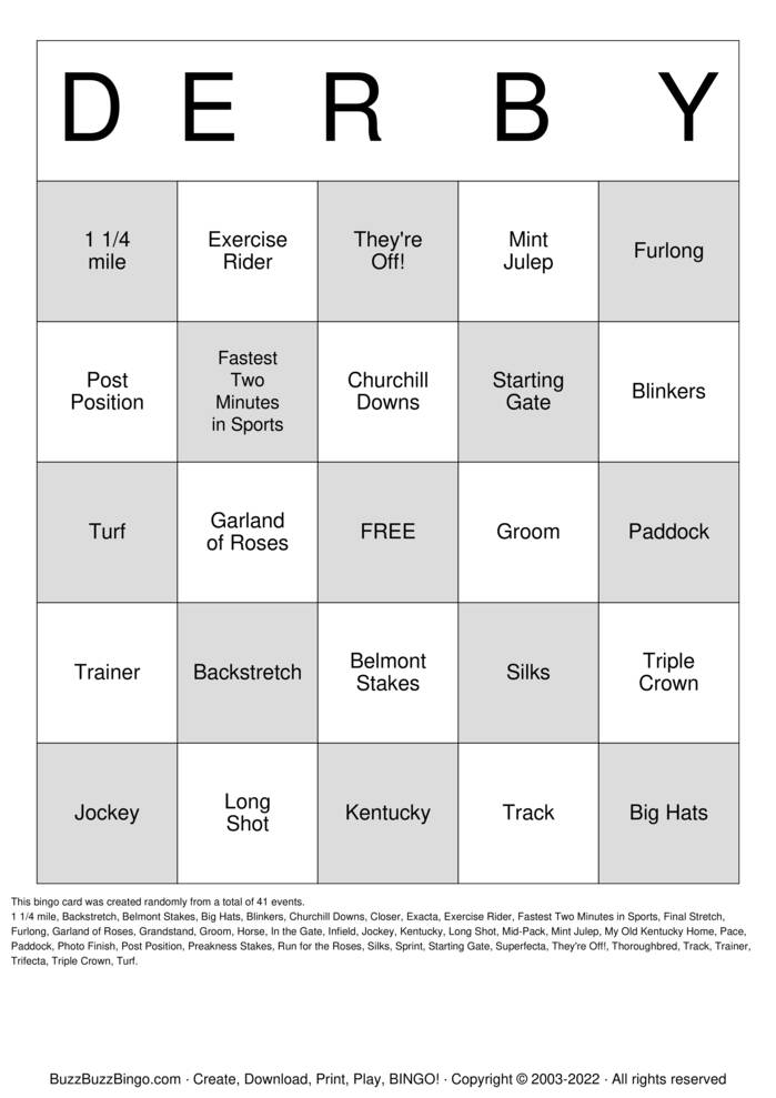 Kentucky Derby Bingo Cards to Download, Print and Customize!