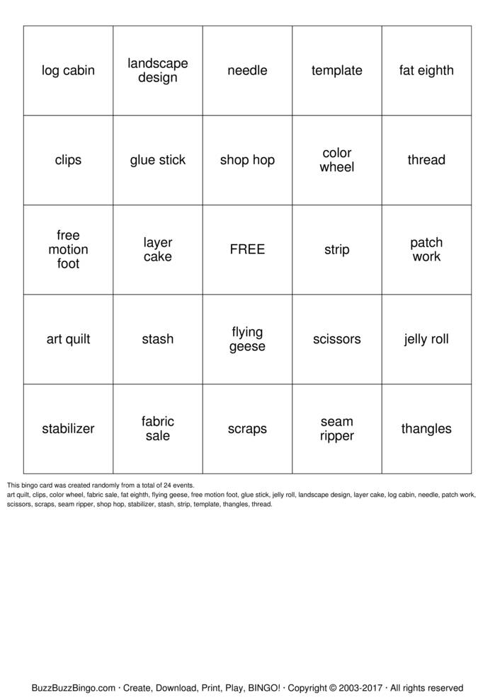 Quilt Bingo Cards to Download, Print and Customize!